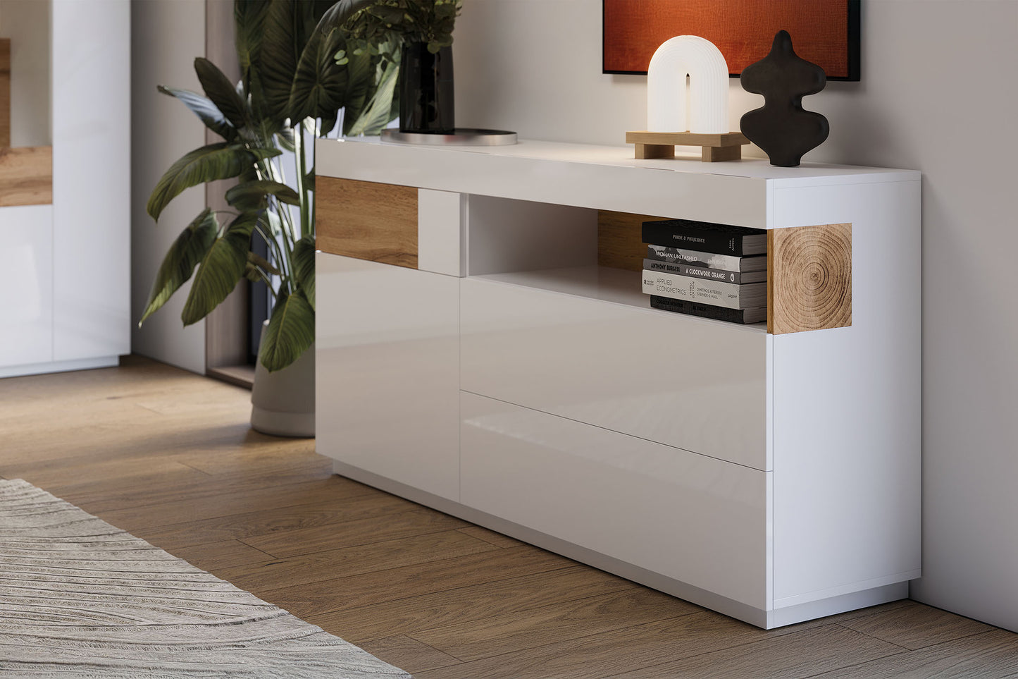Kumode Solani 219/85/40 cm balts/Votan ozols – N1 Home