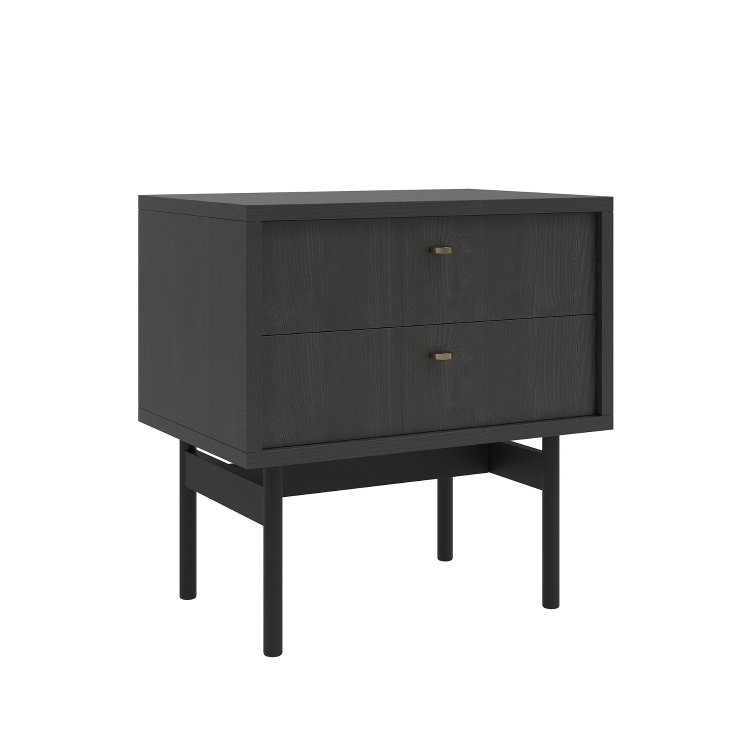 NOLAR Naktsskapītis ar divām atvilktnēm, 55 cm, melns – N1 Home
