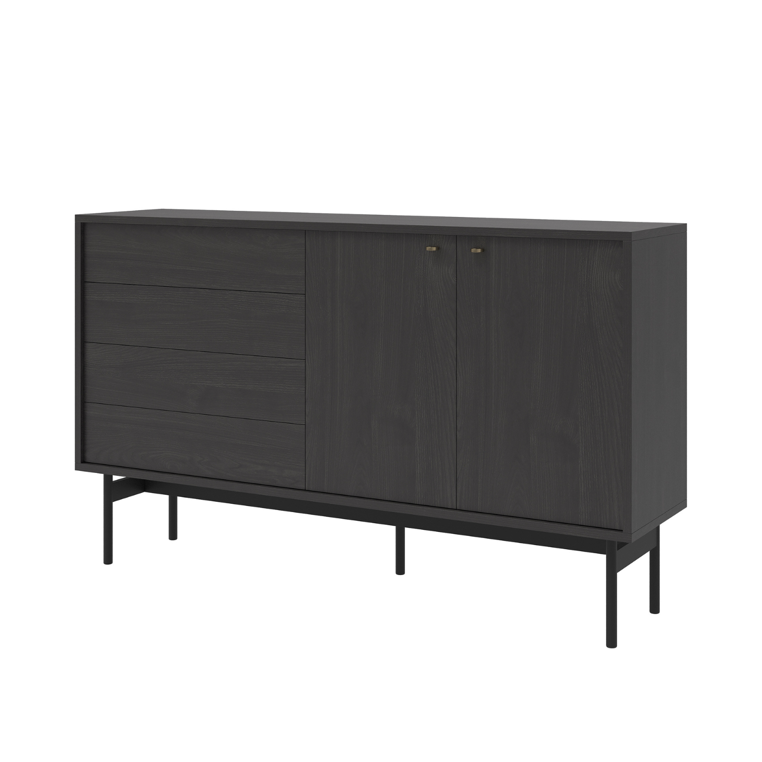 NOLAR Divdurvju kumode ar četrām atvilktnēm, 154 cm, melns – N1 Home